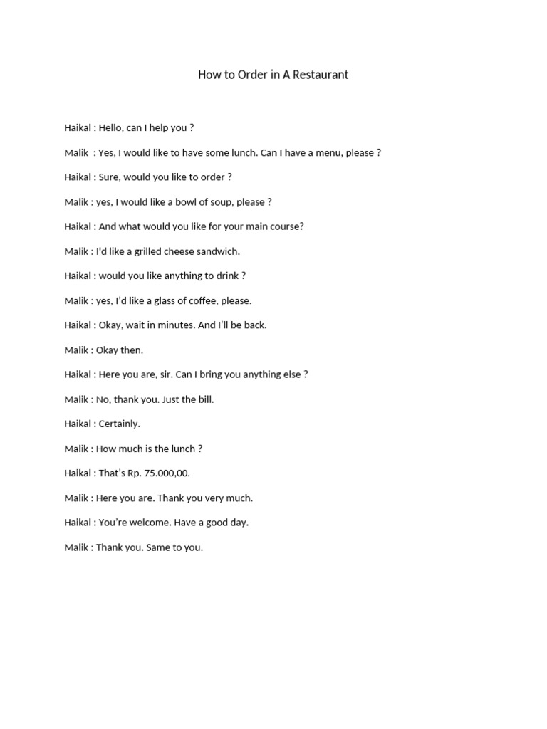 How To Order in A Restaurant | PDF