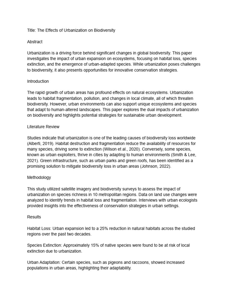 Title - The Effects of Urbanization On Biodiversity | PDF ...