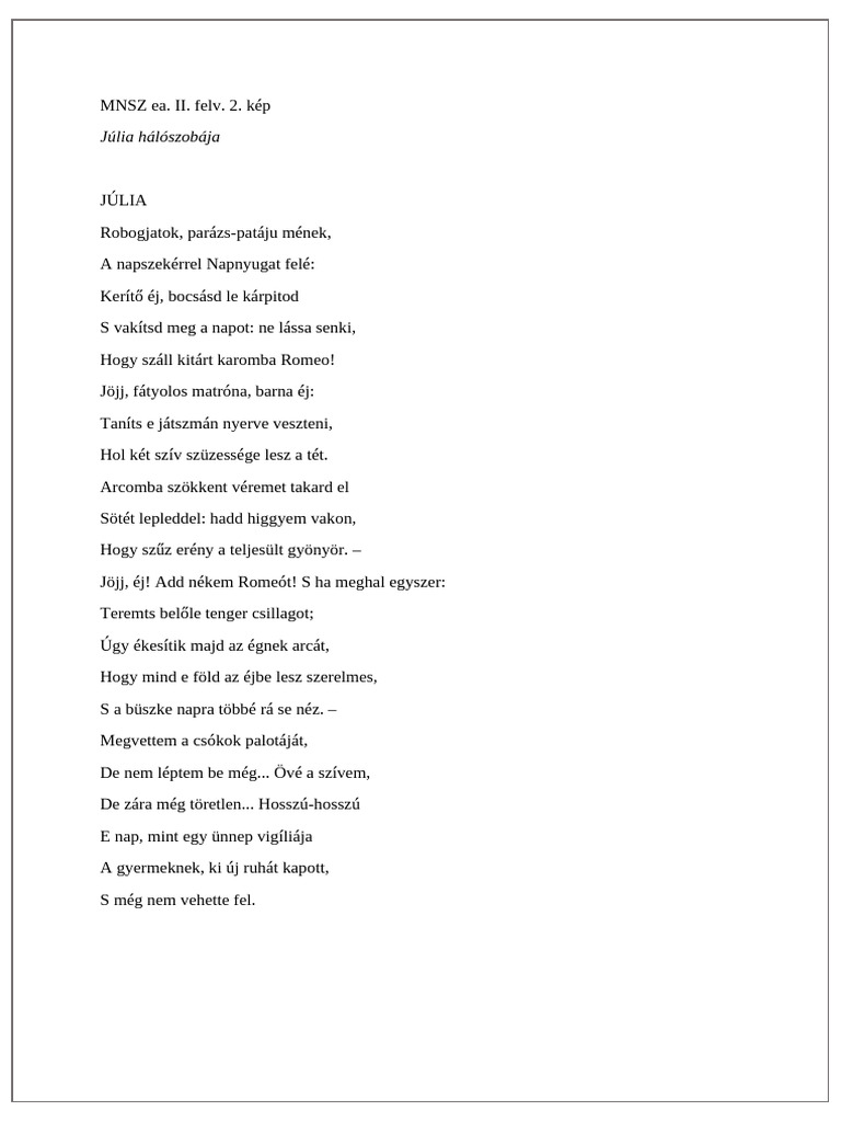 Shakespeare JÚLIA 4 Monológ Mészöly D 1 | PDF