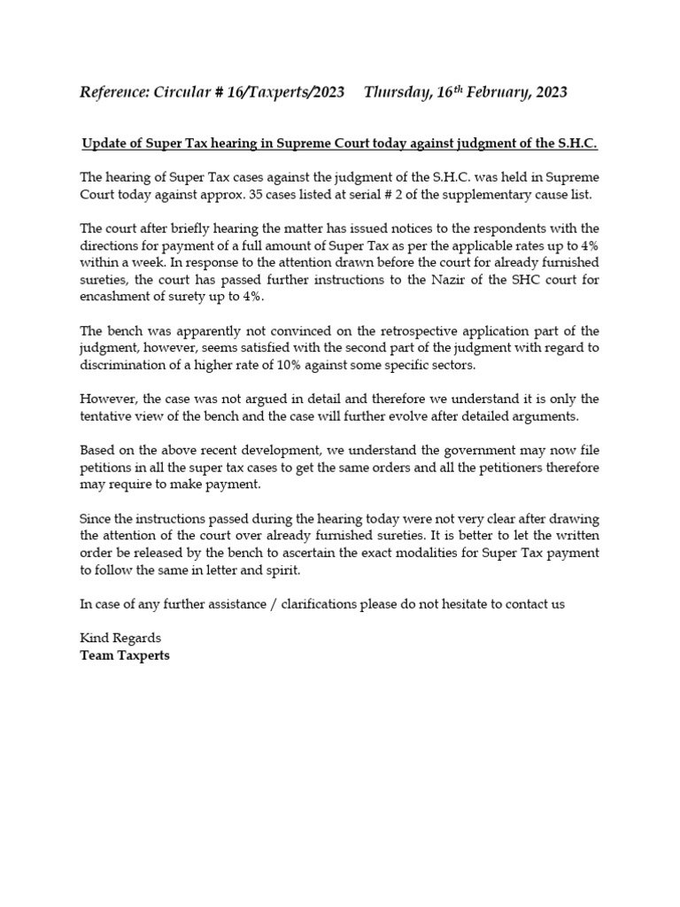 Circular Super Tax Update | PDF