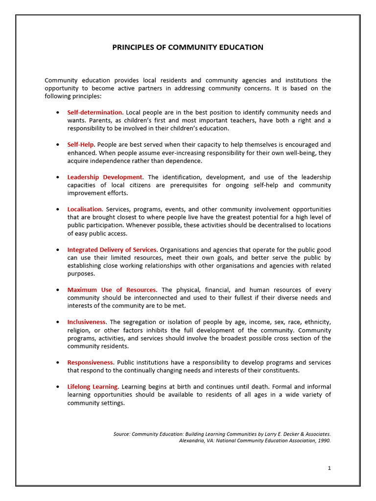 Principles of Community Education | PDF | Community | Social Psychology