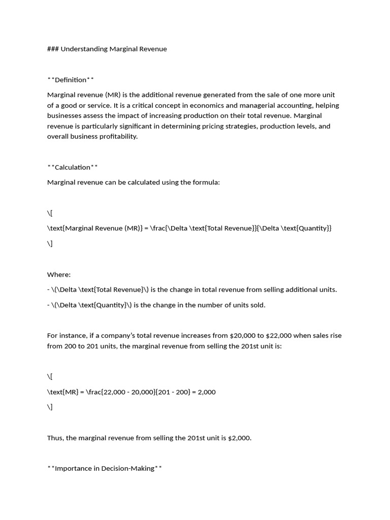 Marginal Revenue: Key Concepts & Importance | PDF | Profit (Economics ...