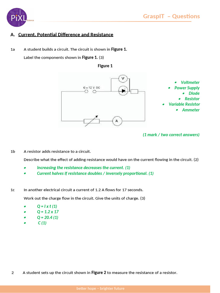 AQA Physics_Electricity_GraspIT_GCSE_ANSWERS | PDF | Electrical ...
