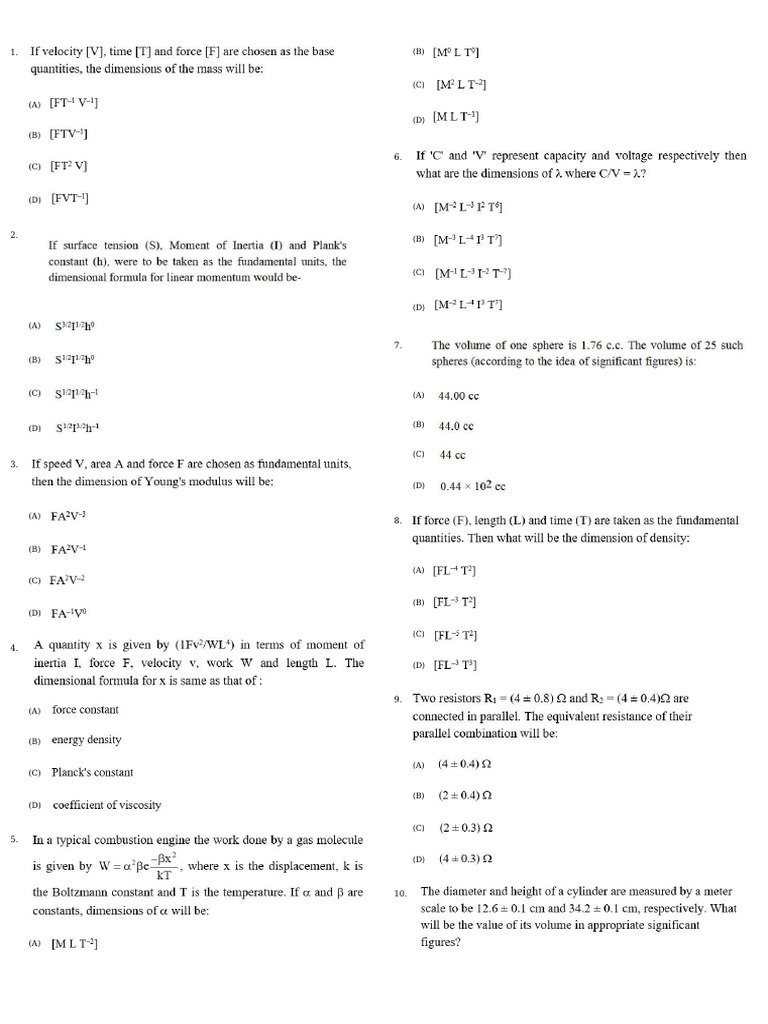 Units and Dimensions-50-Mcq's | PDF