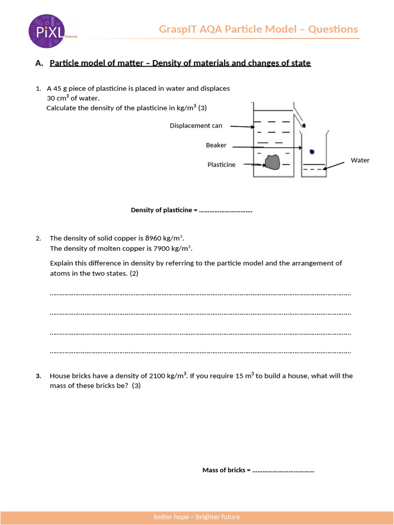 AQA Physics - Particle Model of Matter - GraspIT - GCSE - WRITING SPACE | PDF | Gases | Heat
