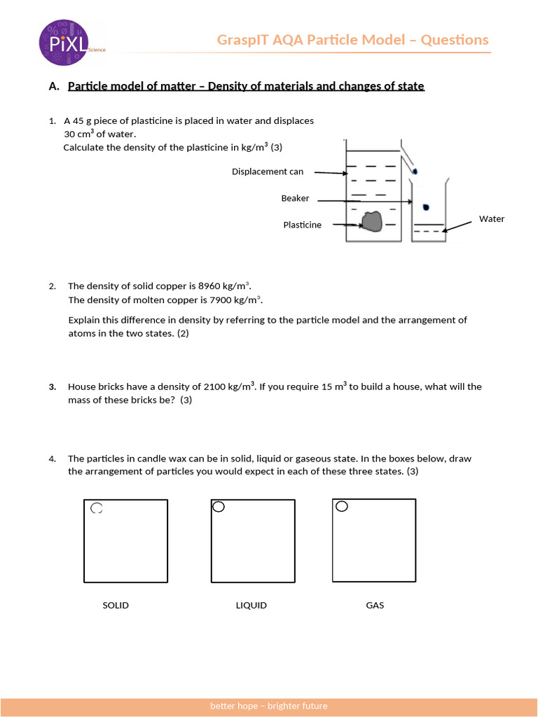 AQA Physics - Particle Model of Matter - GraspIT - GCSE - NOT WRITE ON ...