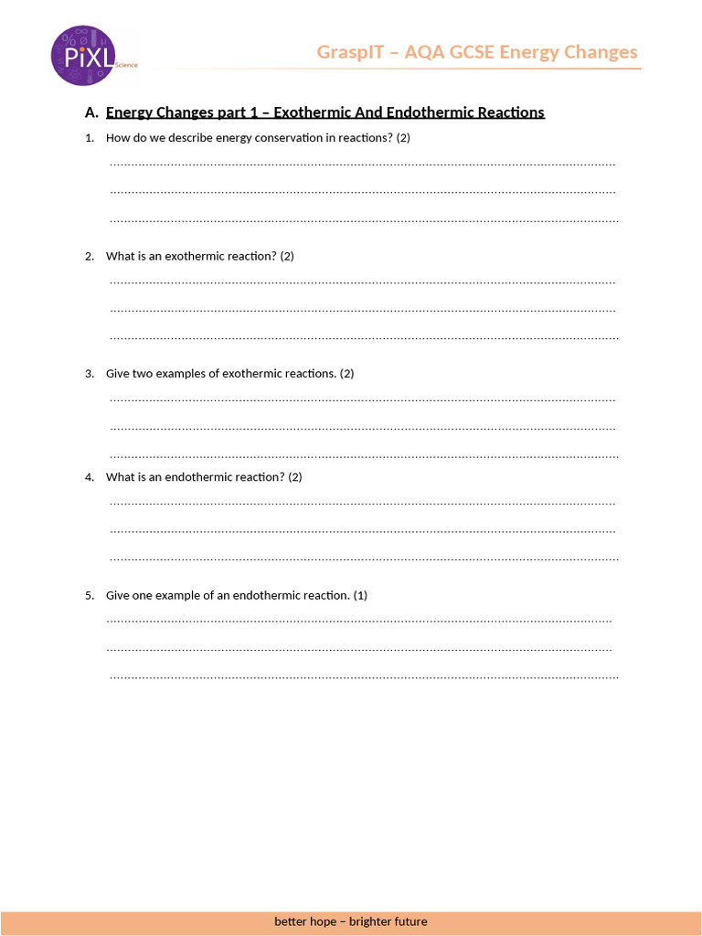 AQA - Chemistry - Energy Changes - GraspIT - GCSE - WRITE ON | PDF ...