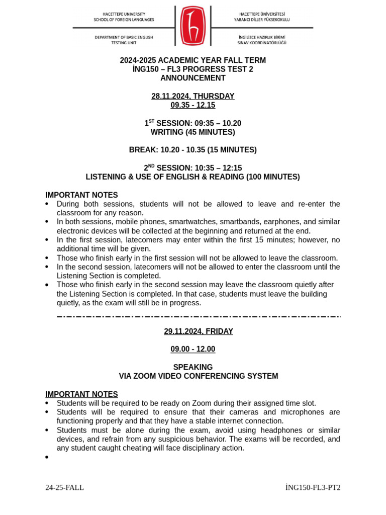 İng150 FL3 PT2 Announcement | PDF | English Language | Multiple Choice