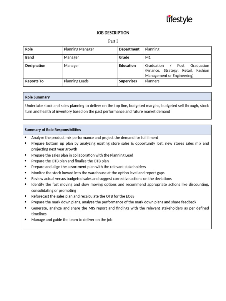 JD - Planning Manager PDF | PDF