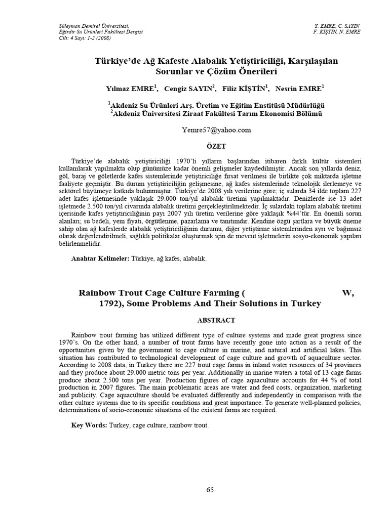 T Rkiye de A Kafeste Alabal K Yeti Tiricili I, Kar La Lan Sorunlar Ve Z M Nerileri (#246496 ...