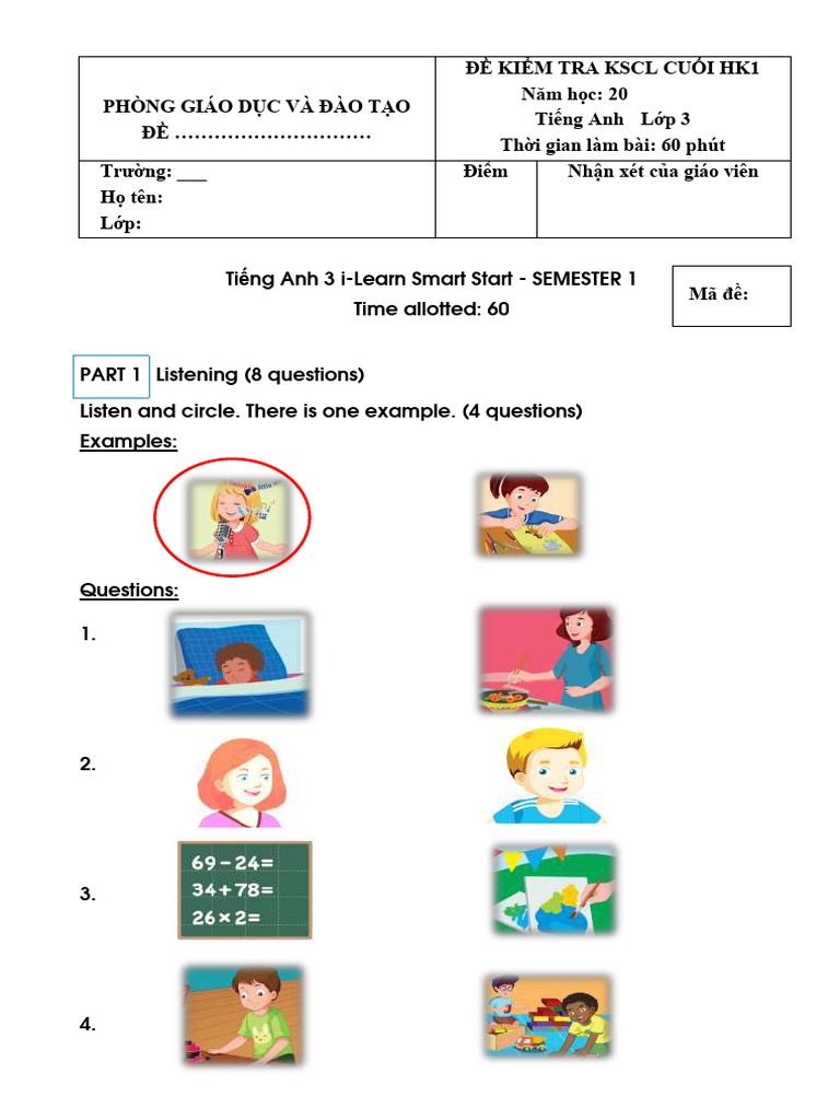 English Test for i-Learn Smart Start 3 | PDF