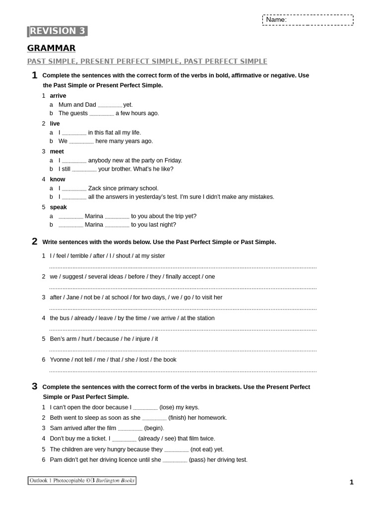 03Outlook1_RevisionWorksheet3 | PDF | Syntax | Language Mechanics