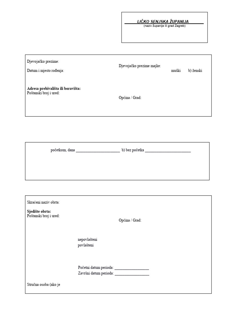 Prijava Za Upis U or | PDF