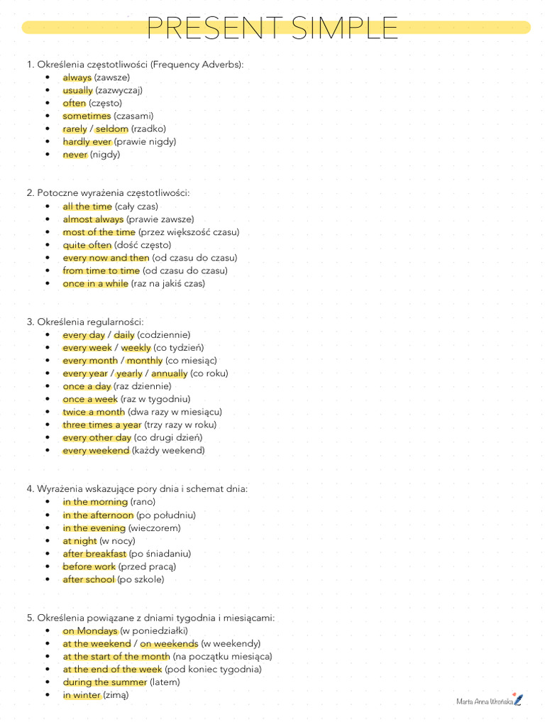 present simple - określenia czasu | PDF