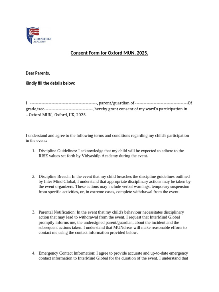 CONSENT FORM Oxford MUN | PDF