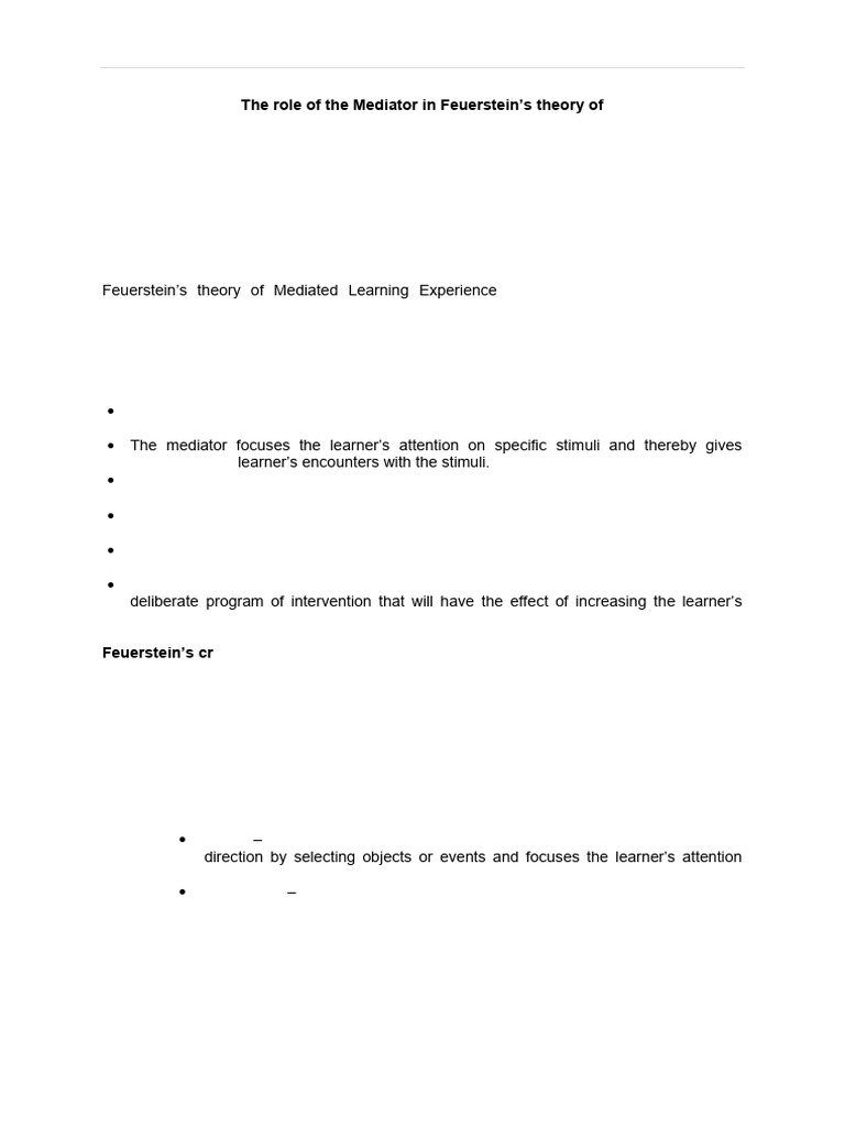 The Role of The Mediator in Feuerstein | PDF | Learning | Mediation