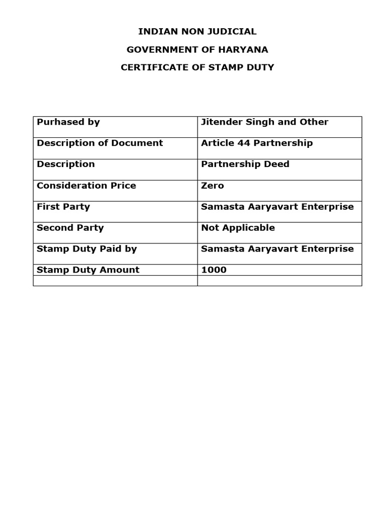 Partnership Deed Stamp Duty | PDF