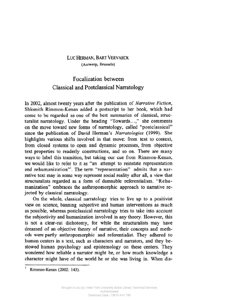 Focalization Between Classical and Postclassical Narratology | PDF ...