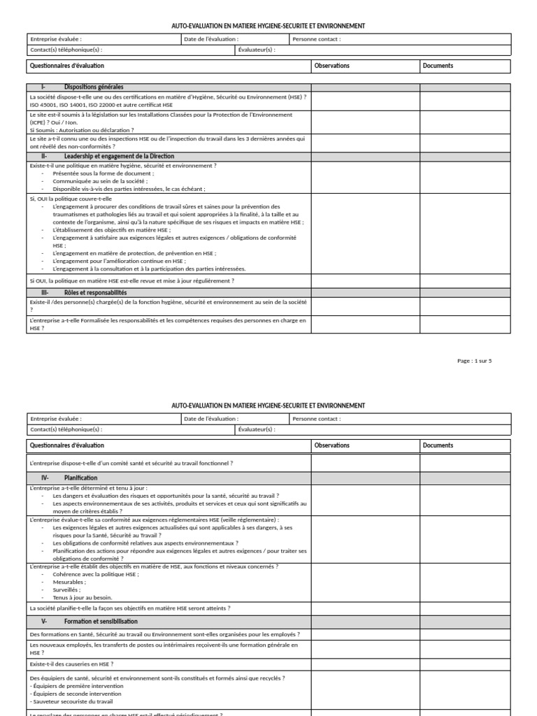 Auto-évaluation HSE en entreprise | PDF | Sécurité | Déchets