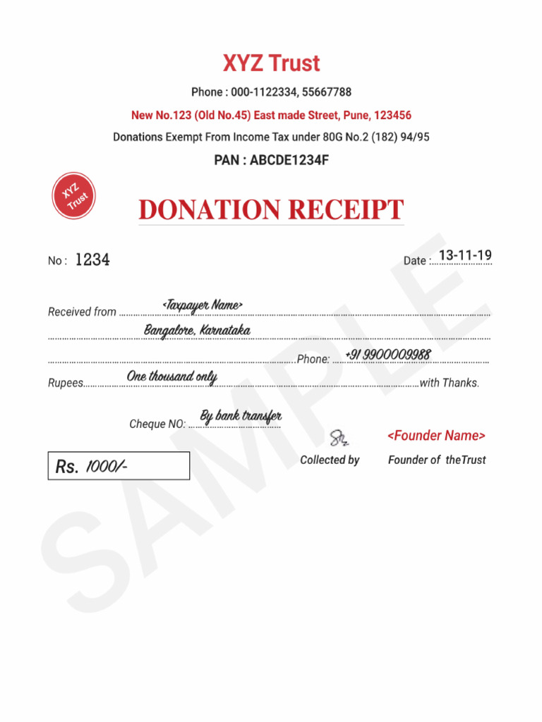 6 ITR Donation Receipt Sample | PDF