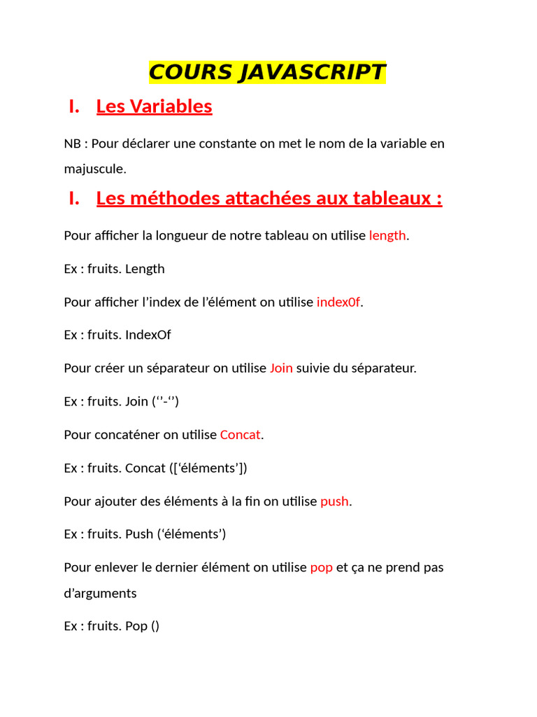 COURS JAVASCRIPT | PDF | Structure de contrôle | JavaScript