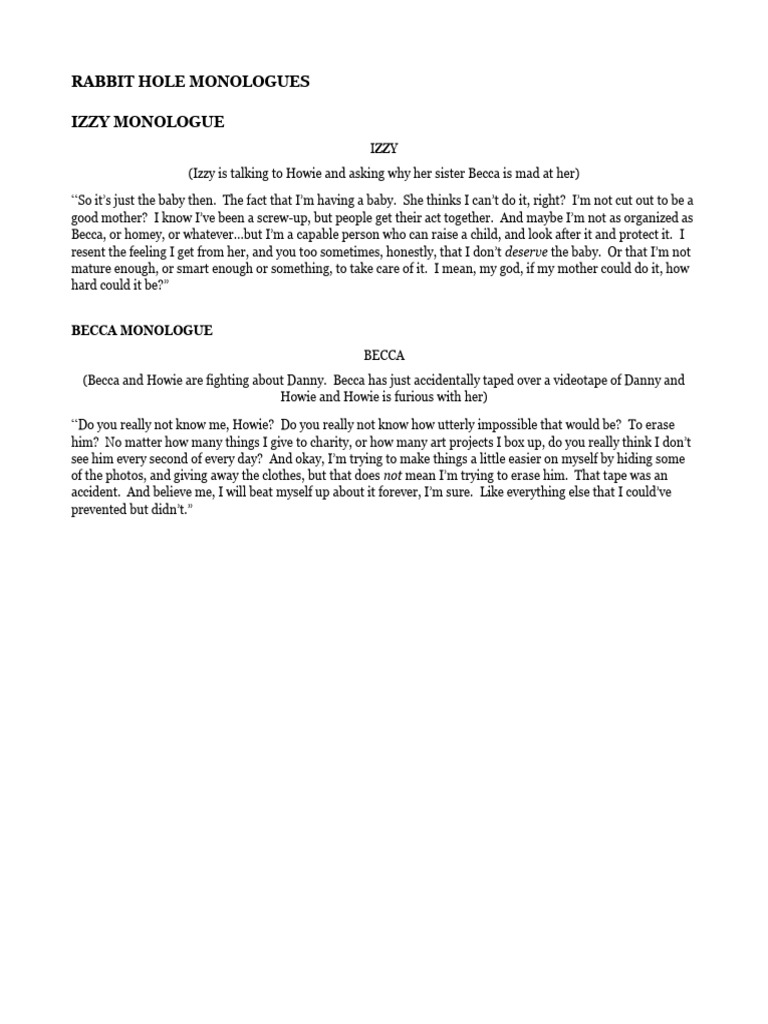 Becca and Izzy Monologues from Rabbit Hole | PDF