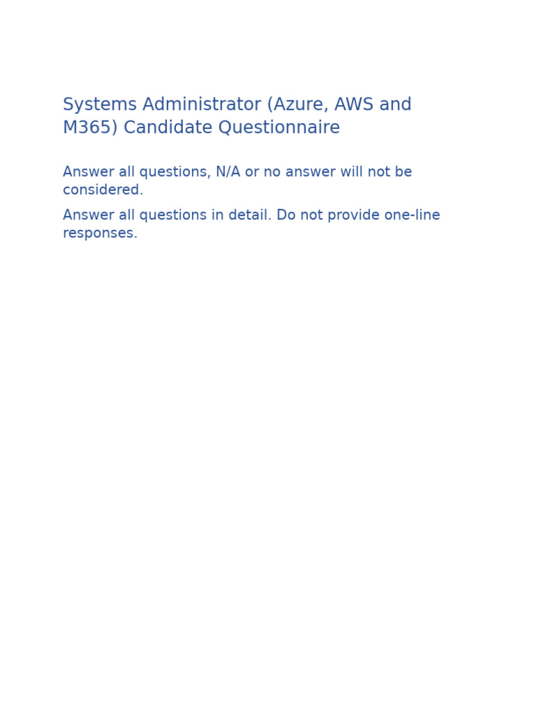 Systems Administrator Cloud Infrastructure Questionnaire | PDF | Microsoft Azure | Cloud Computing