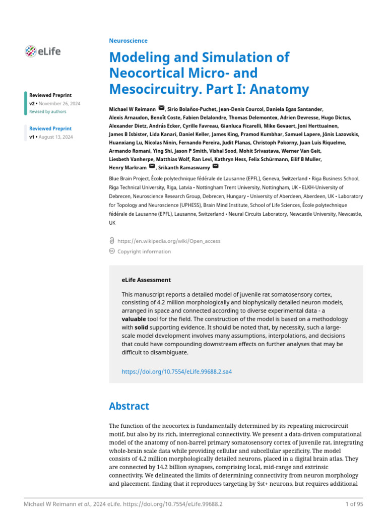 Modeling and Simulation of Neocortical Micro- and Mesocircuitry. Part I: Anatomy | PDF ...