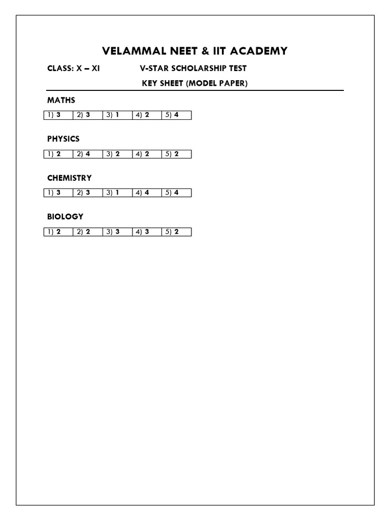 X-XI V-Star Model Q.paper Key Sheet | PDF