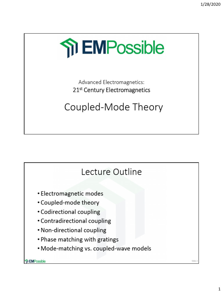Lecture Coupled Mode Theory | PDF | Waveguide | Electrodynamics