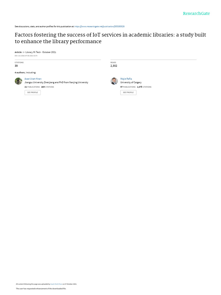 Factors Fostering The Success of IoT Services in Academic Libraries A ...