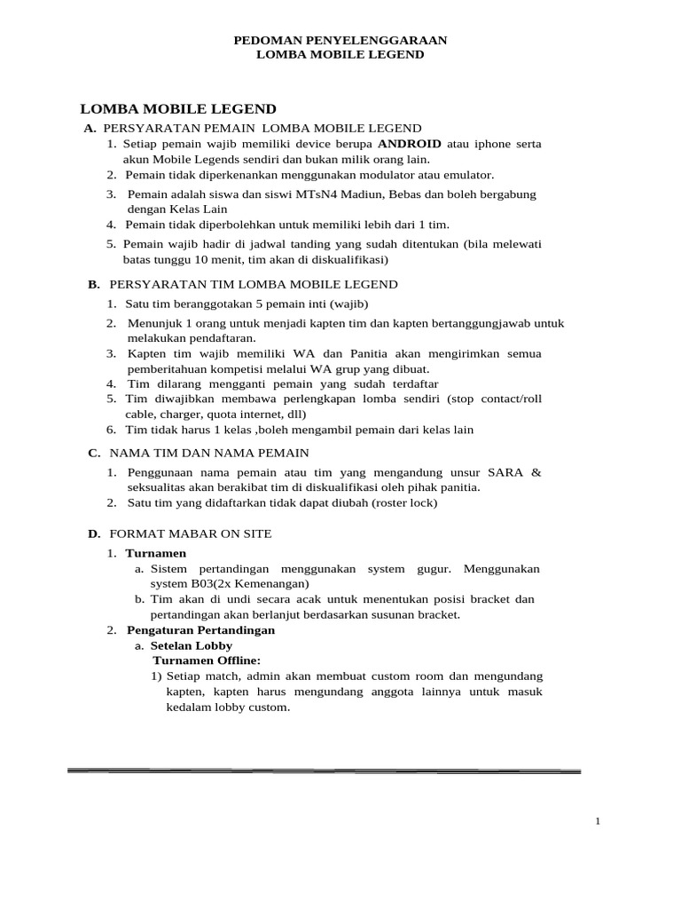 Juknis Lomba Mobile Legend MDC#6 | PDF