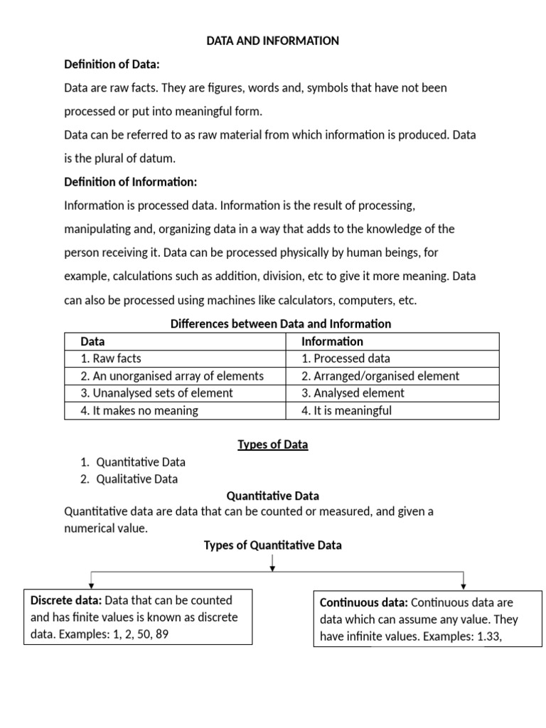 Week 1 Note Data and Information | PDF | Data | Level Of Measurement