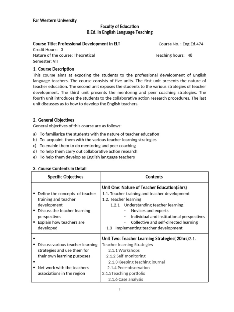 ELT Teacher Development Course Overview | PDF | Mentorship | Teachers