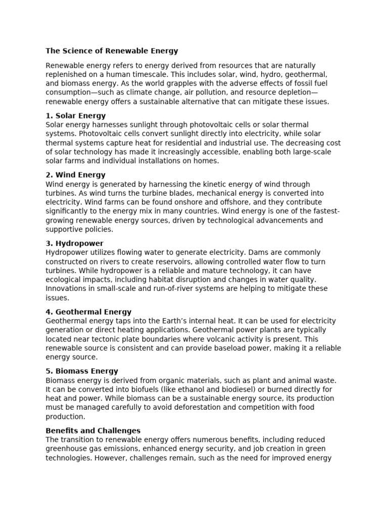 The Science of Renewable Energy | PDF | Renewable Energy | Energy ...