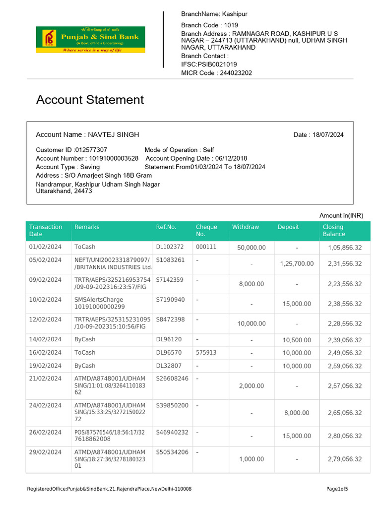 NAVTEG SAVING BANK STATEMENT | PDF | Payments | Money