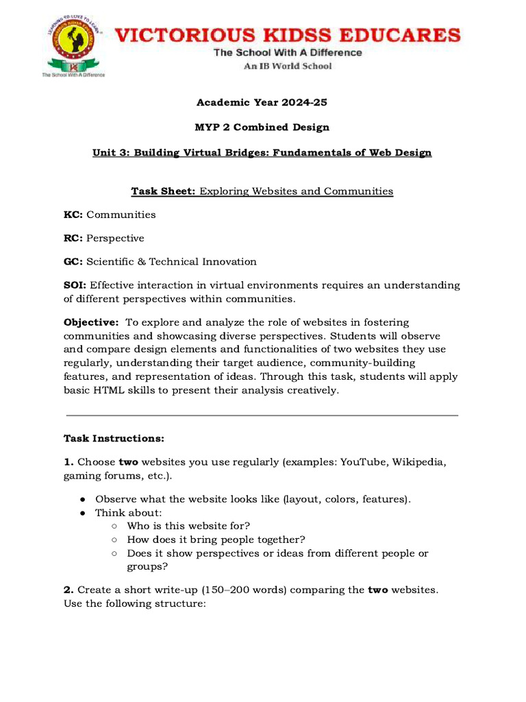 MYP_2_Unit_3_Exploring_Websites | PDF