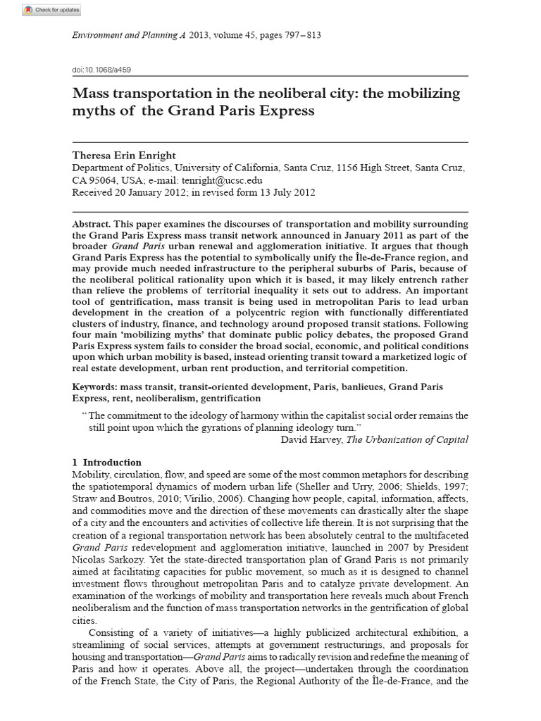 Enright 2013 Mass Transportation in The Neoliberal City The Mobilizing ...