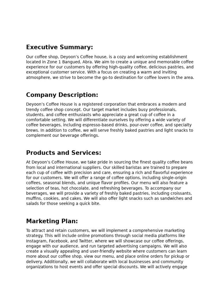 ENTREP BUSINESS PLAN | PDF | Coffee | Drink