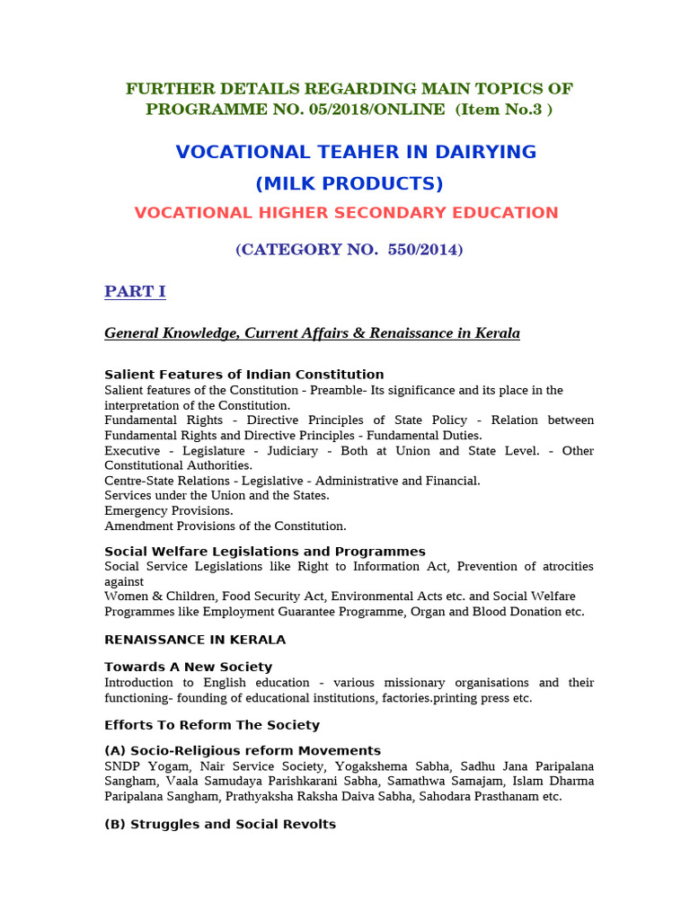 Kerala Vocational Teacher Dairy Program | PDF | Milk | Dairy
