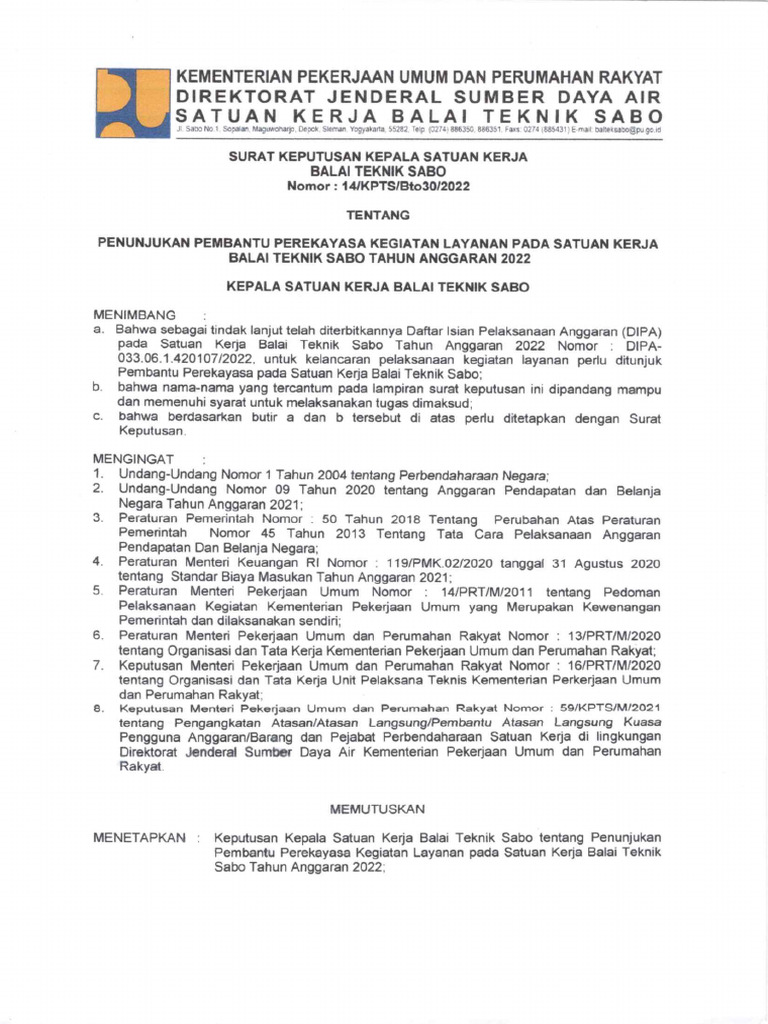 SK SATKER 14 KPTS Bto30 22 | PDF