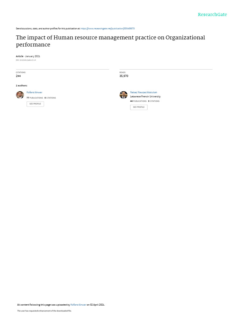 The Impact of Human Resource Management Practice On Organizational Performance | PDF | Human ...