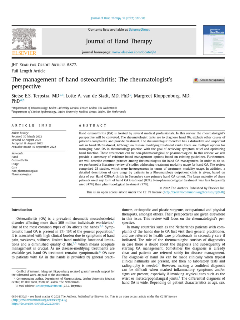 Management of Hand Osteoarthritis | PDF | Rheumatology | Analgesic
