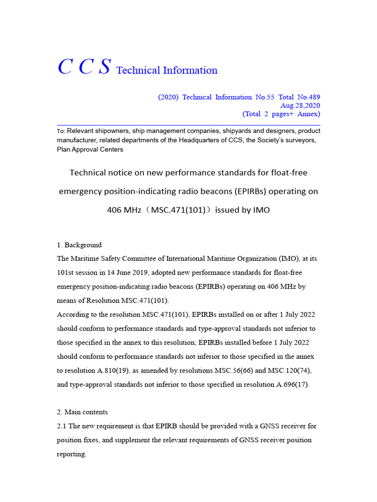 CCS 55-2020 - New standards for float-free EPIRBs | PDF | Electronics ...