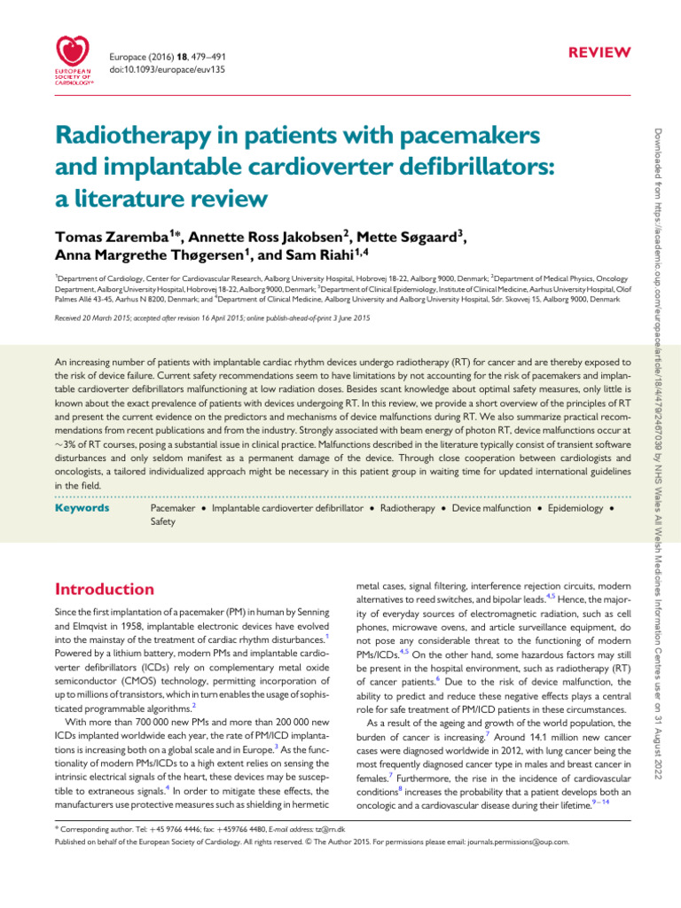 Radiotherapy in patients with Pacemaker_LitRev | PDF | Radiation ...