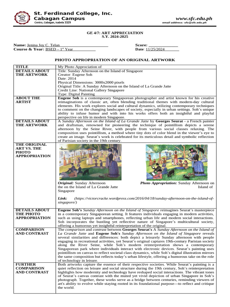 Photo Appropriation of Art: Soh's Take | PDF | The Arts | Paintings