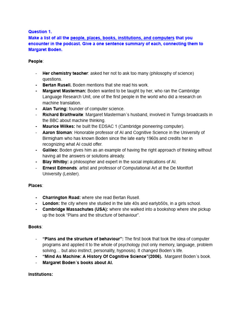 Ai Discussion Assignment 01 - Margaret Boden | PDF | Science | Thought