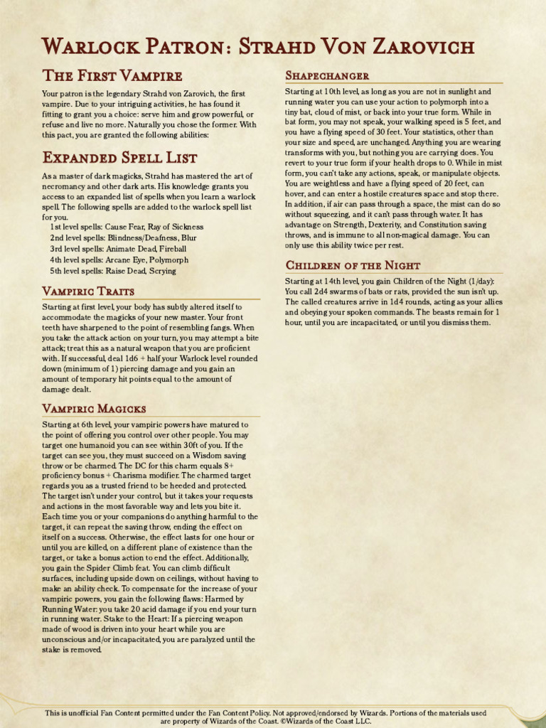 Warlock Patron - Strahd Von Zarovich | PDF