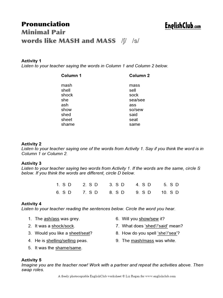 EC - Minimal Pairs C MASH MASS | PDF