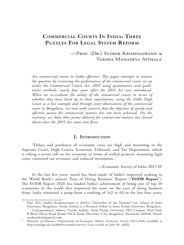 Commercial Courts in India Three Puzzles For Legal System Reform | PDF ...